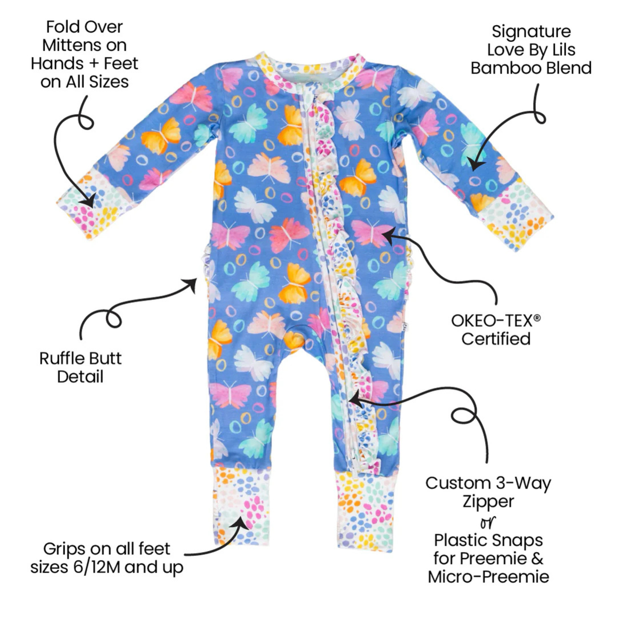 Laree + Co Korrie Butterflies Ruffle Footie – Banana Split Children's ...